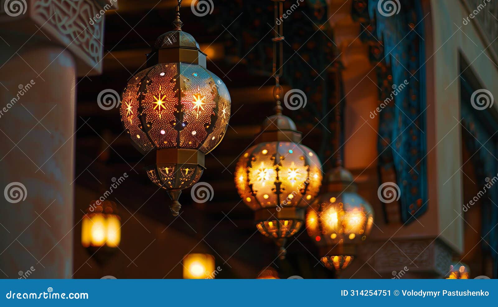 A Row of Colorful Lamps Hanging from the Ceiling Stock Image - Image of ...