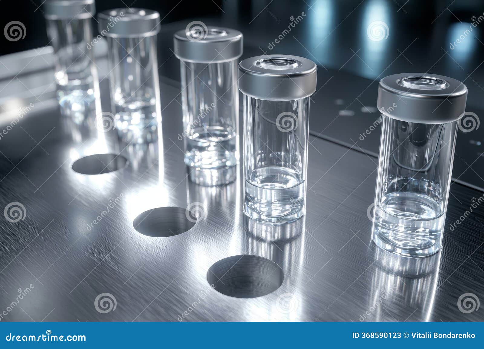 Red Liquid Vials With Blue Caps And Barcodes In Lab One Vial Features ...