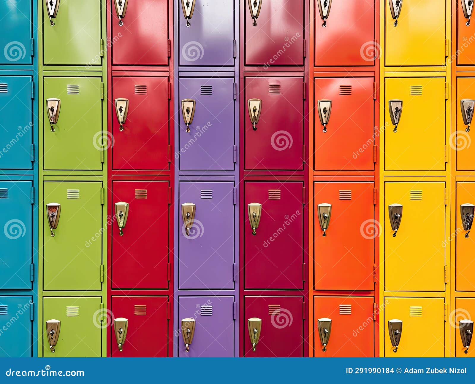 A row of colorful lockers stock illustration. Illustration of indoor ...