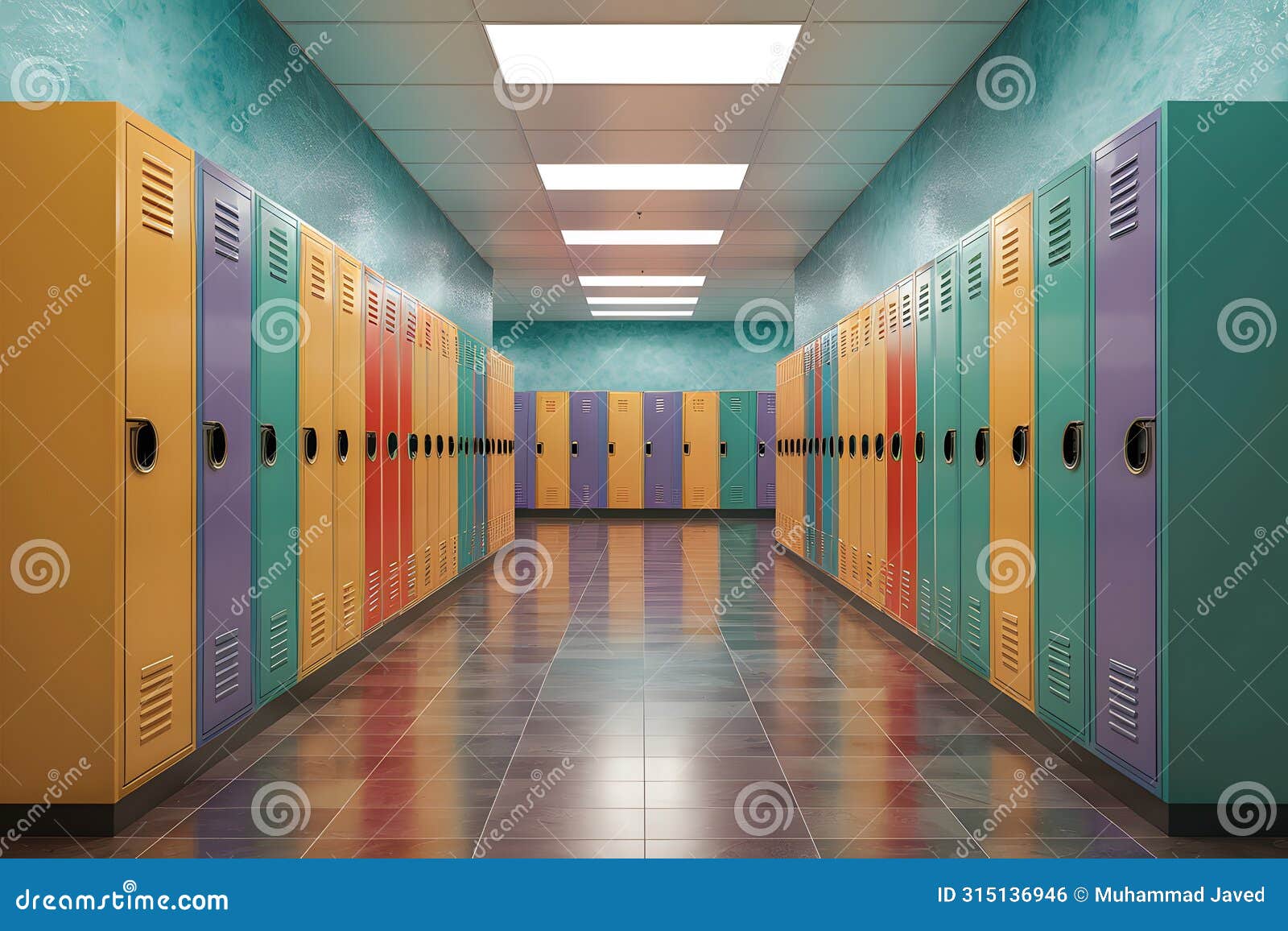 Row of Colorful Lockers in a School Corridor, 3D Rendering Stock ...