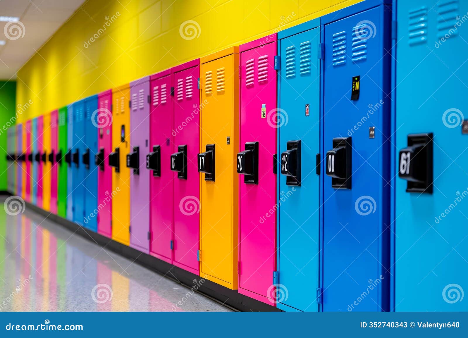 A Row of Colorful Lockers in a School Hallway Stock Image - Image of ...