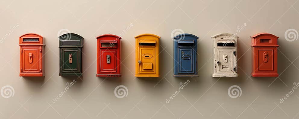 A Row of Colorful Mailboxes from Different Countries Stock Illustration ...