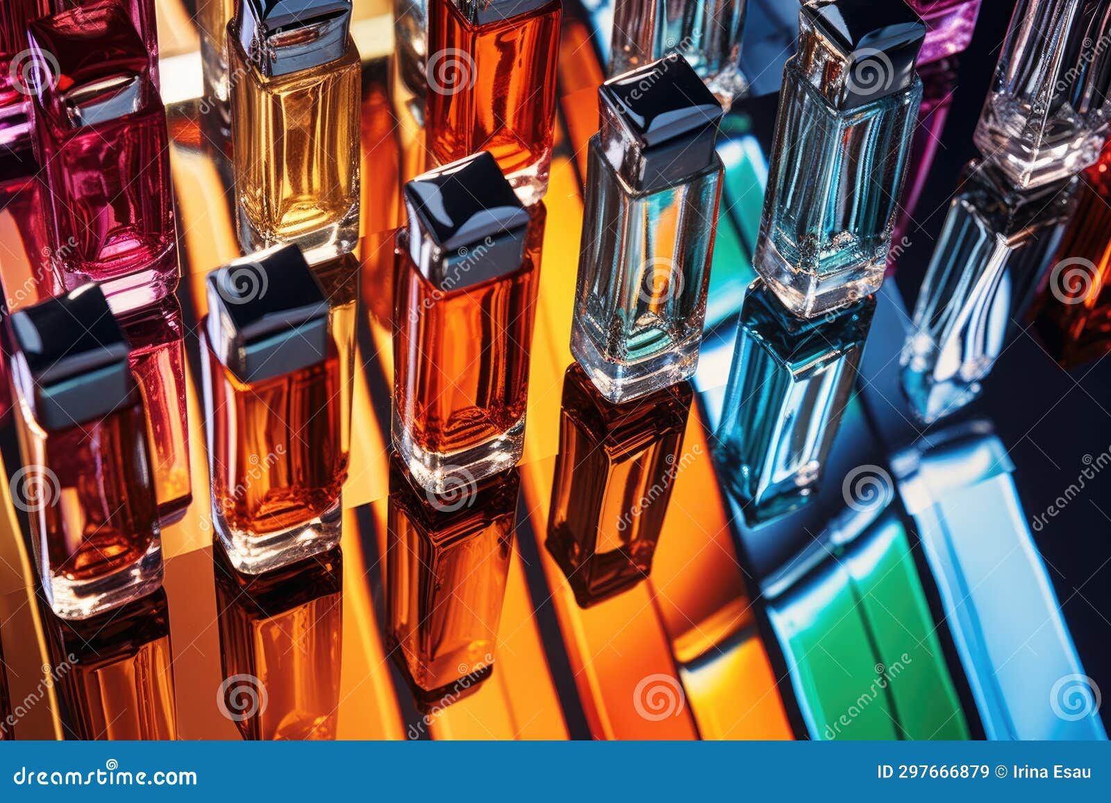 Row of Colorful Perfume Bottles Arranged on a Gradient Background Stock ...