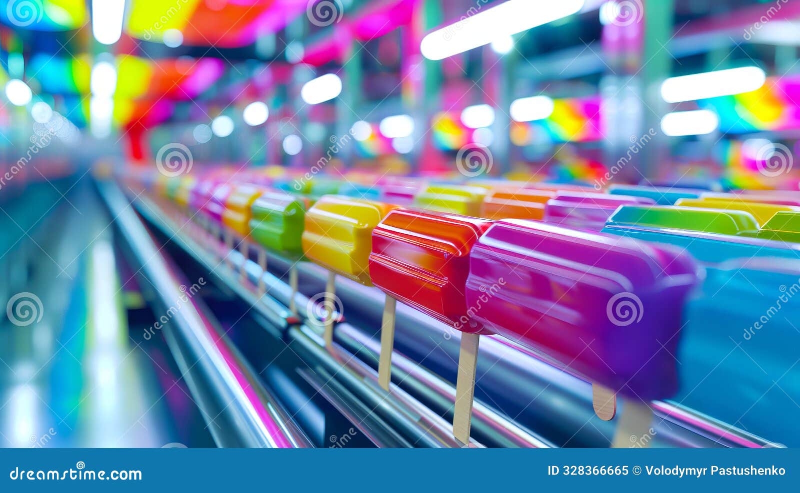 A Row of Colorful Popsicles on a Conveyor Belt in a Factory Stock Image ...
