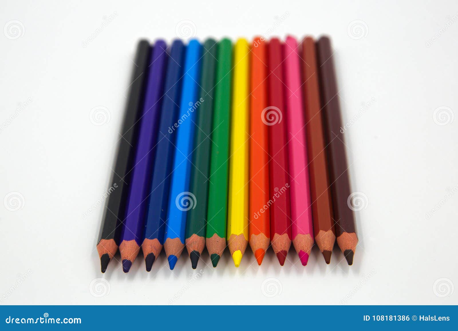 Row of Coloured Pencils stock photo. Image of brown - 108181386