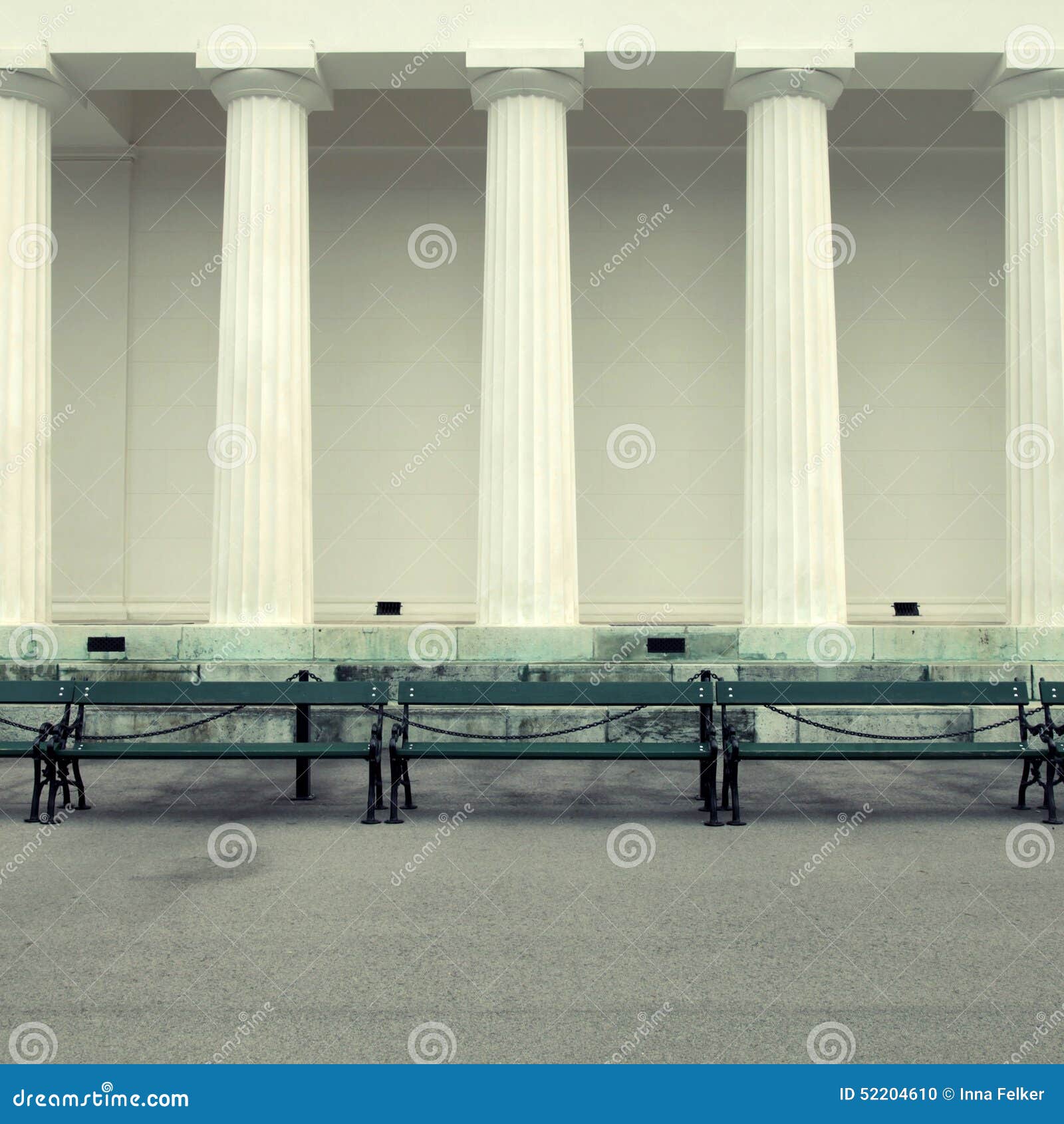 Row of Columns and Empty Benches Stock Photo - Image of symmetrical ...