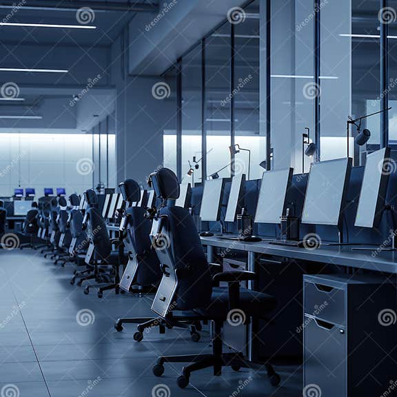 Row of Computer Desks in an Office Setting, Suitable for Corporate or ...