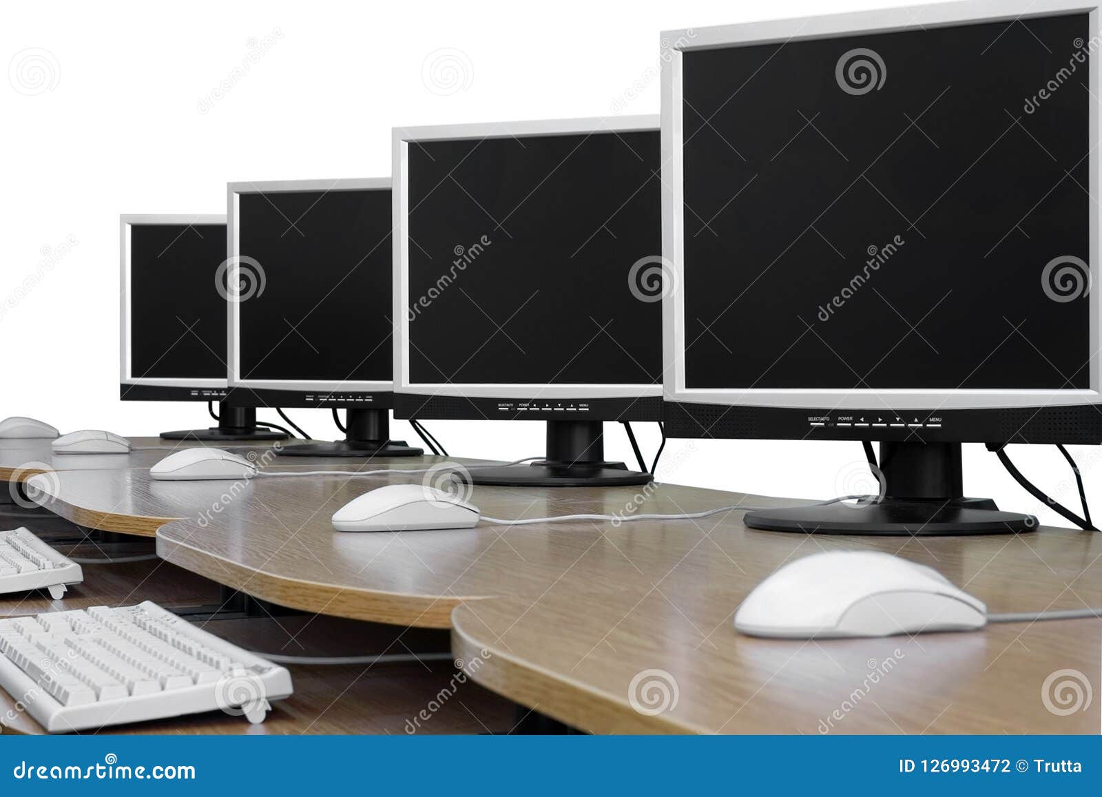 Row of computer monitors - stock photo. Image of room - 126993472