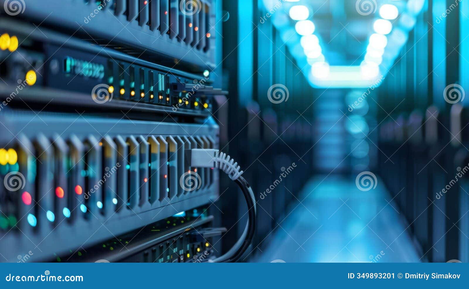 A Row of Computer Servers with Green Lights on Them Stock Illustration ...
