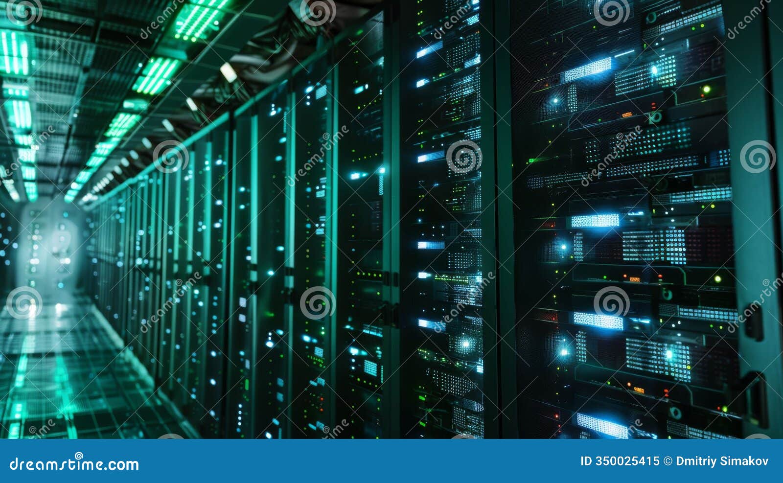 A Row of Computer Servers with Green Lights on Them Stock Image - Image ...