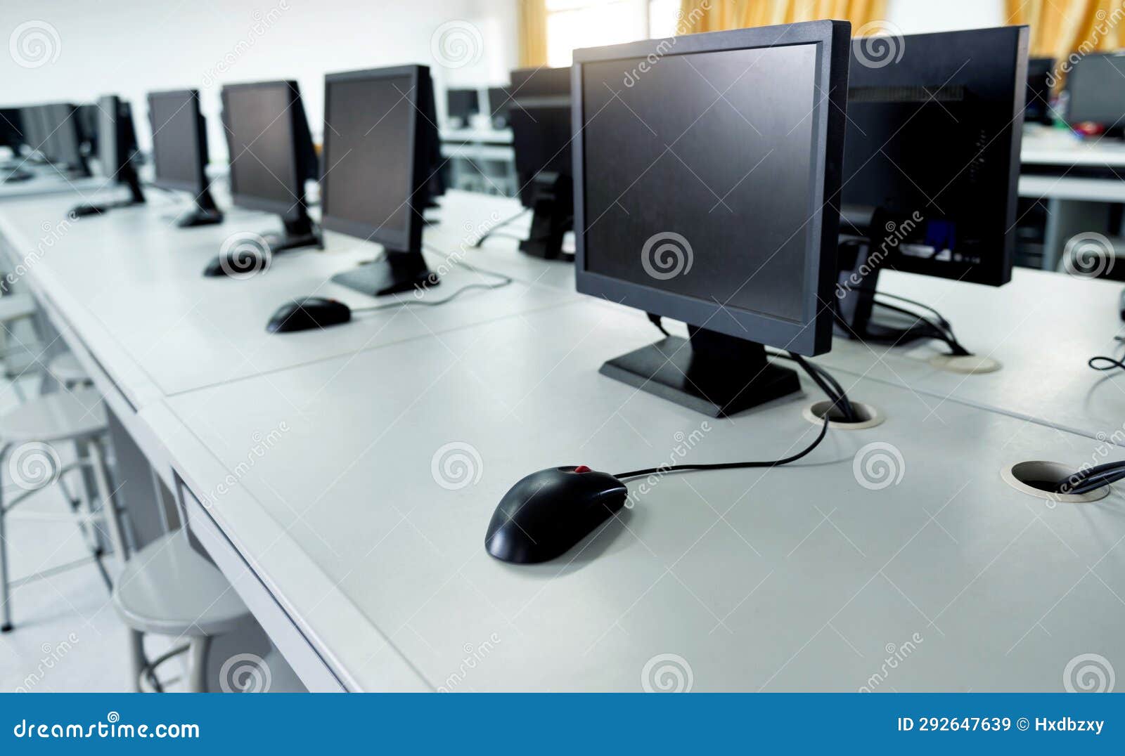 Row of Computers Neatly Placed in Lab Stock Image - Image of future ...