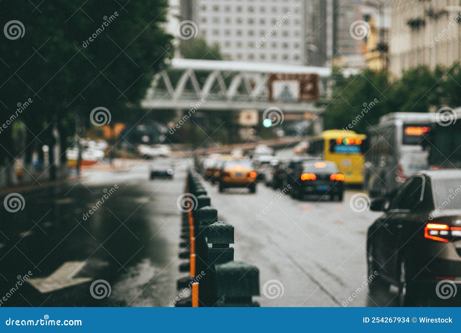 Row of Concrete Posts in the Middle of a Road in a City Stock Photo ...