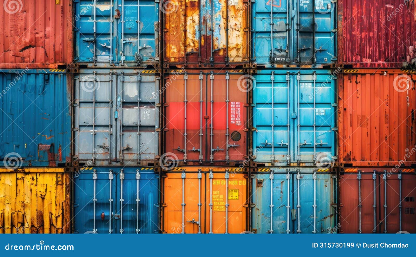 A Row of Containers with Different Colors and Sizes Stacked on Top of ...