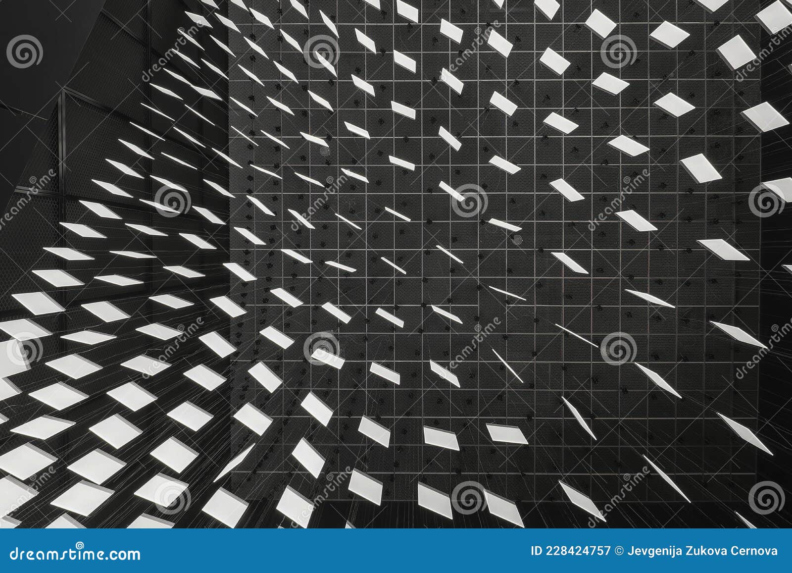 Row of Contemporary Hanging Square LED Lighting in Modern Building with ...