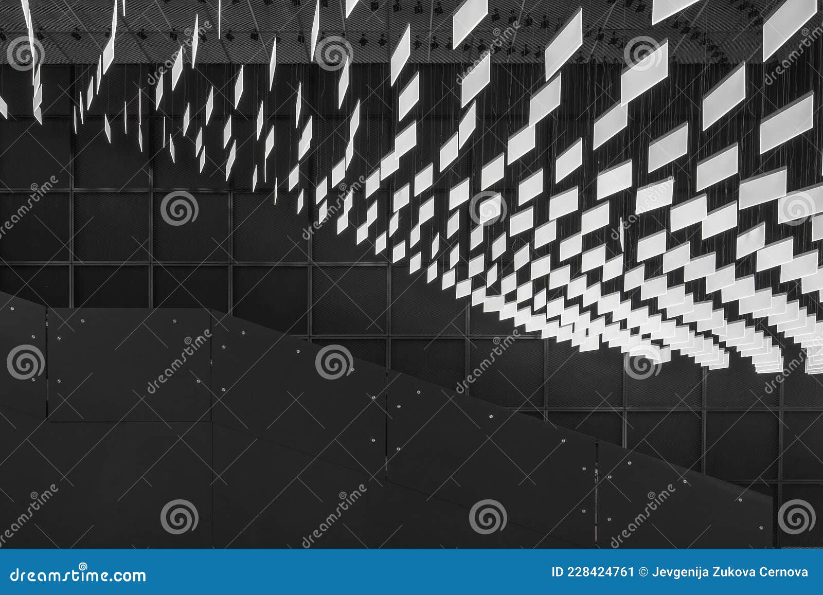 Row of Contemporary Hanging Square LED Lighting in Modern Building with ...