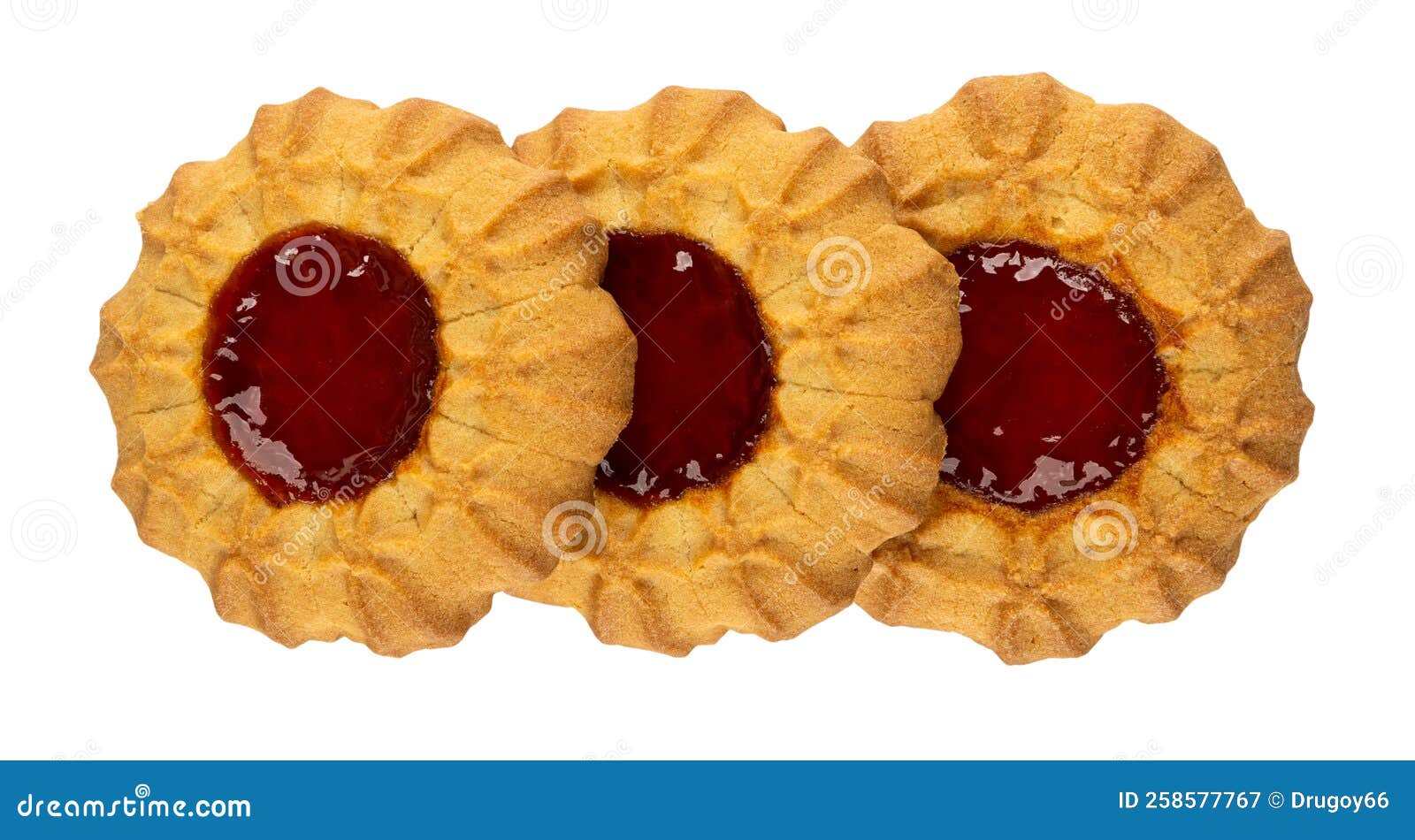 Row of Cookies with Jam Isolated on White. Top View Stock Image - Image ...