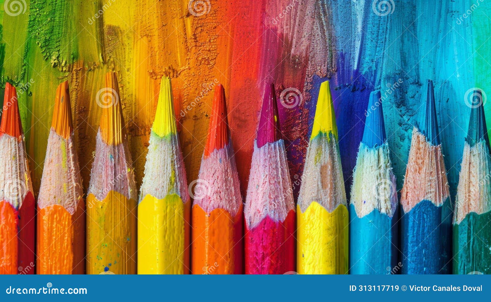 A Row of Crayons in Different Colors Over a Multi Colored Background ...