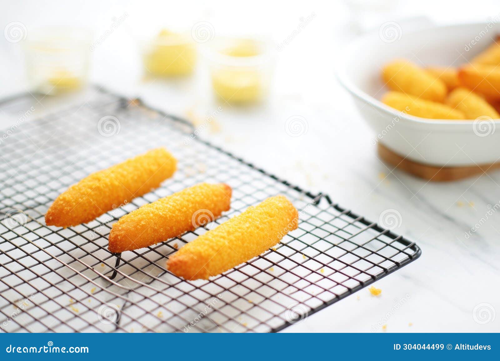 Row of Crispy Corn Dogs on a Cooling Rack Stock Image - Image of ...