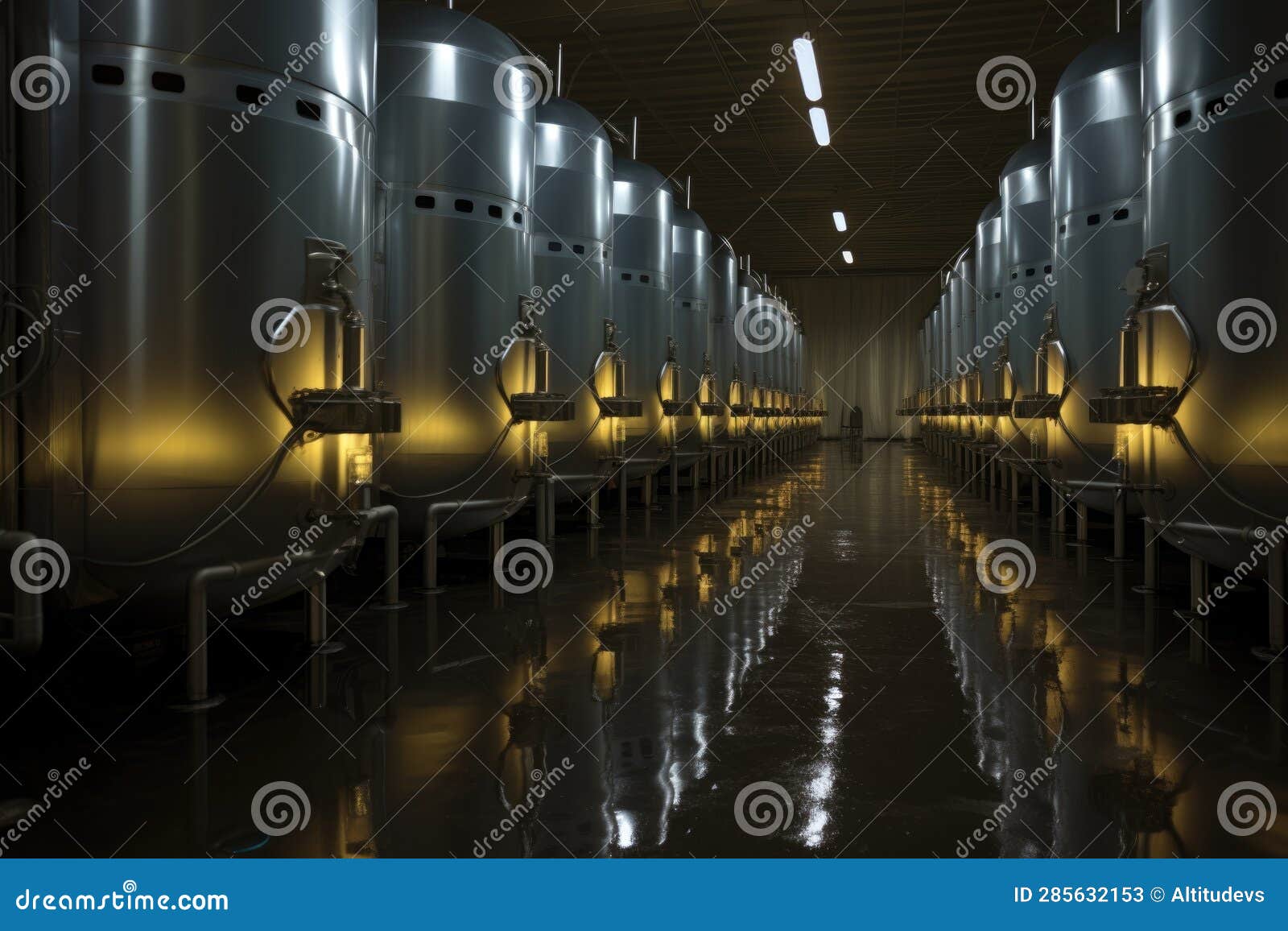 Row Of Cryonic Storage Tanks In A Dimly Lit Facility Stock Photo ...