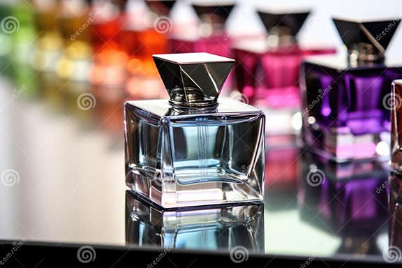 A Row of Cube-shaped Perfume Bottles Stock Image - Image of care ...