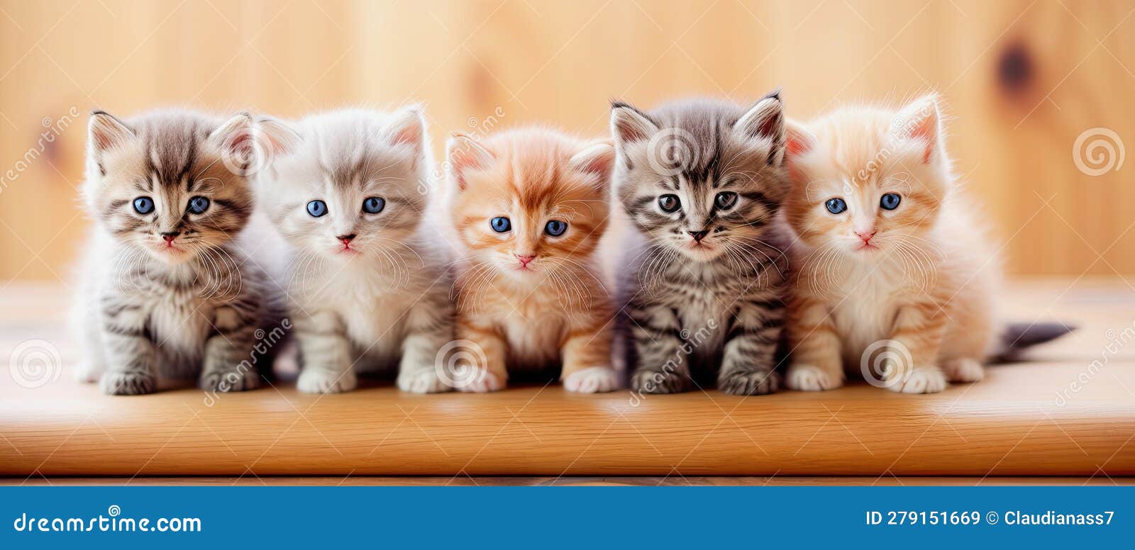 A Row of Cute Kittens, Generative Ai Illustration Stock Illustration ...