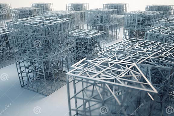 Row of 3d Geometric Structures, Presented in a Row and Connected with ...
