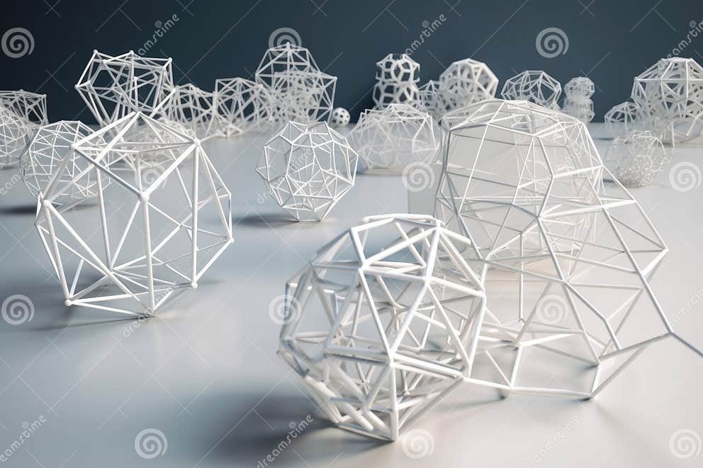 Row of 3d Geometric Structures, Presented in a Row and Connected with ...