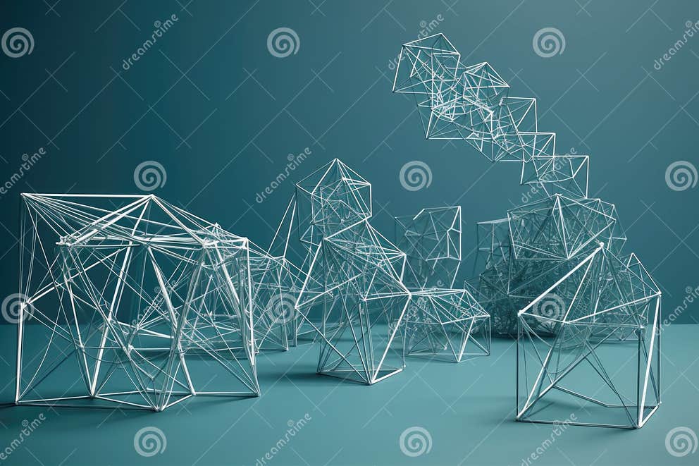 Row of 3d Geometric Structures, Presented in a Row and Connected with ...