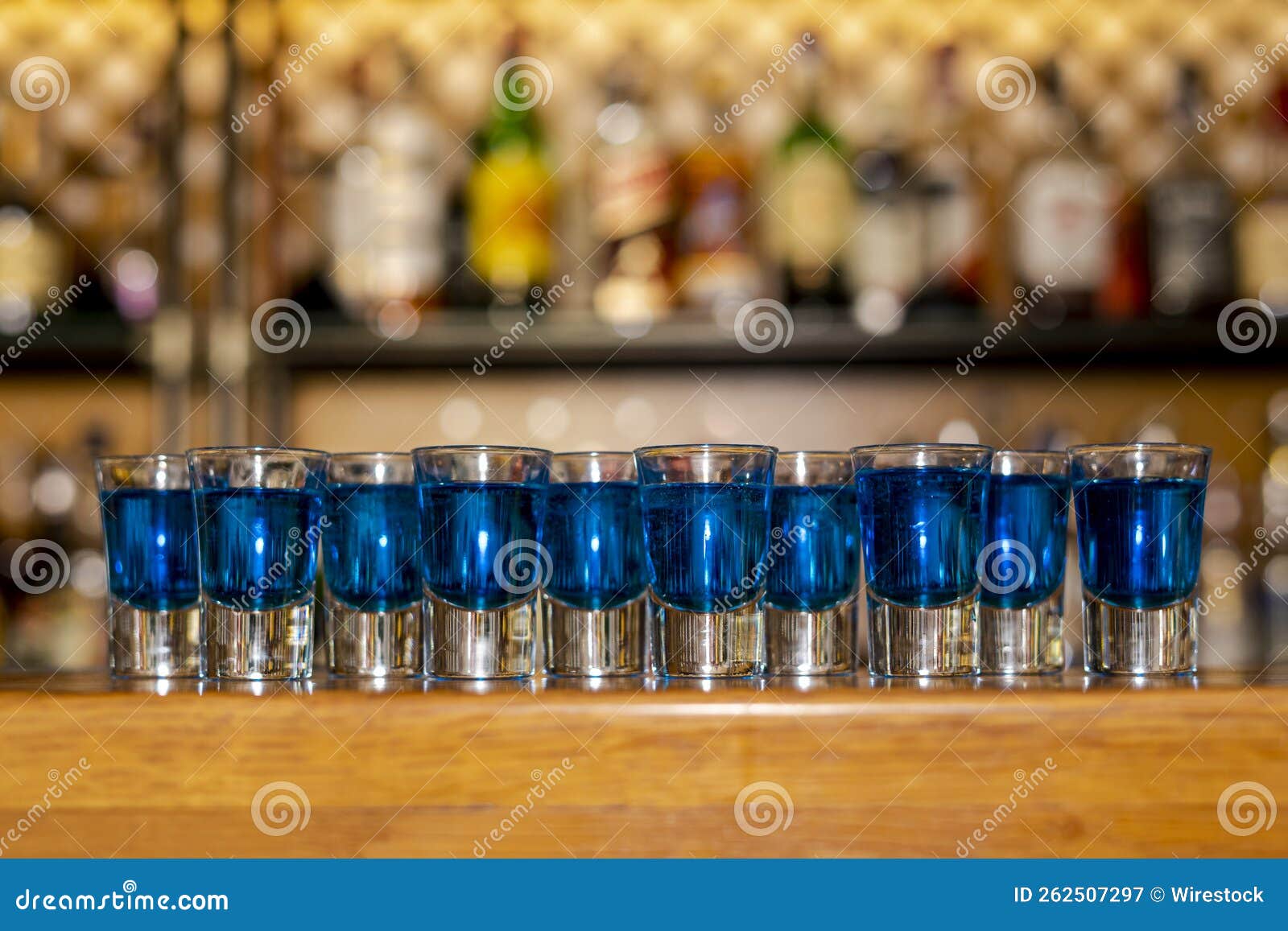 Row of Deep Ocean Shots on a Bar Stock Image - Image of glass, cold ...