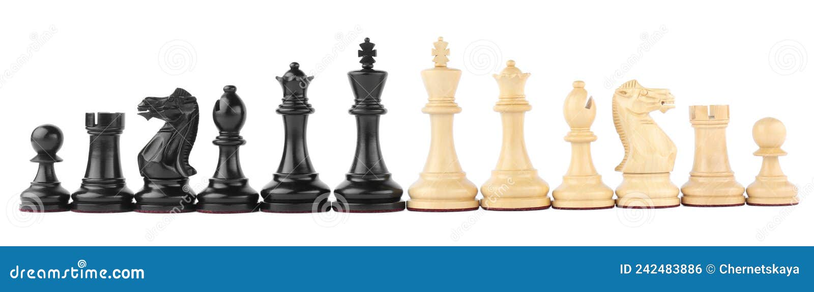 Row of Different Chess Pieces on White Background Stock Photo - Image ...