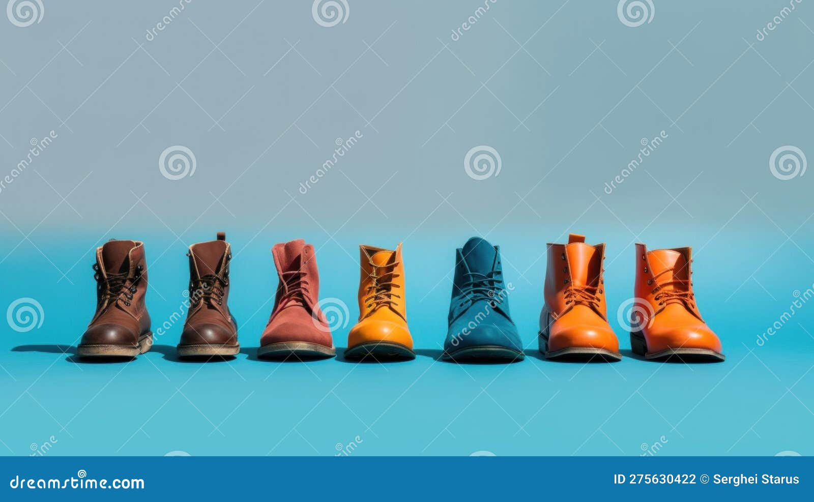 A Row of Different Colored Boots on a Blue Background. AI Generative ...