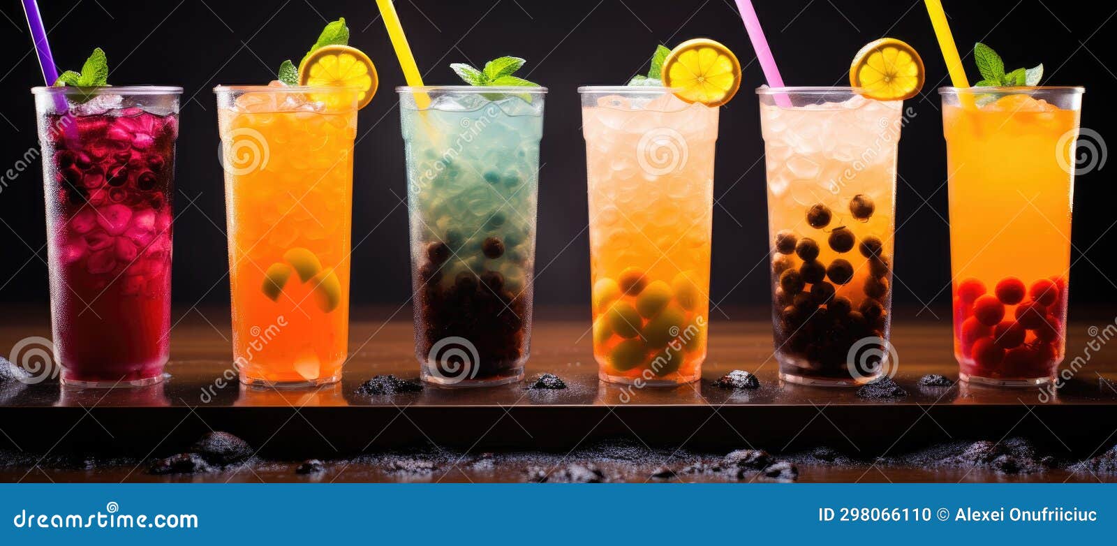 A Row of Different Colored Bubble Teas Stock Photo - Image of juicy ...