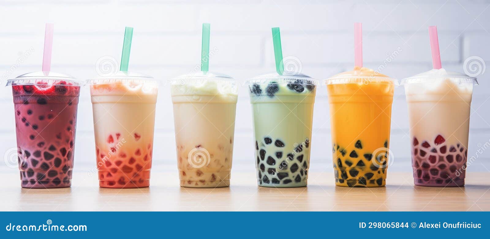 A Row of Different Colored Bubble Teas Stock Photo - Image of ...