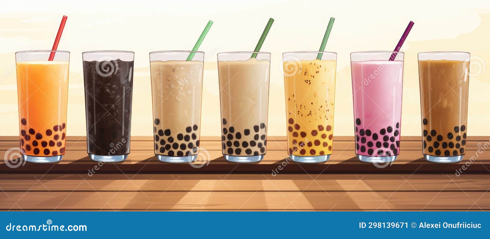 A Row of Different Colored Bubble Teas Stock Image - Image of tapioca ...