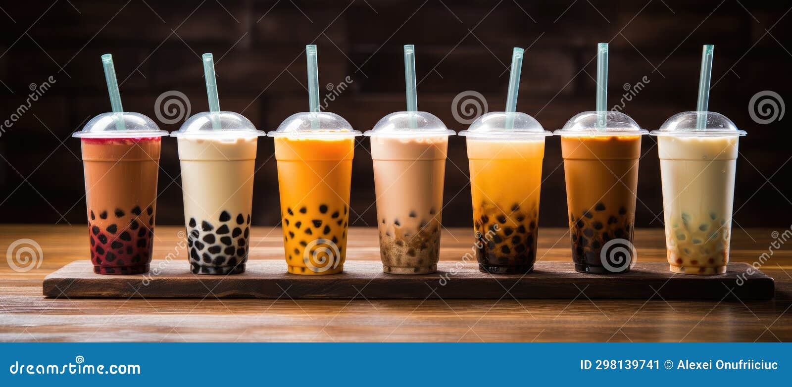 A Row of Different Colored Bubble Teas Stock Image - Image of bubble ...