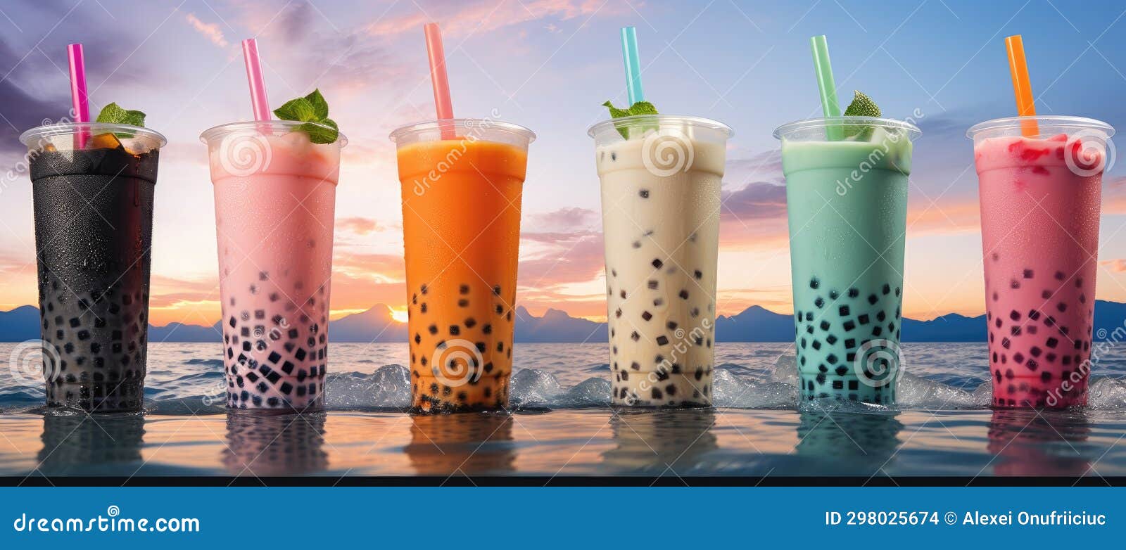 A Row of Different Colored Bubble Teas Stock Illustration ...