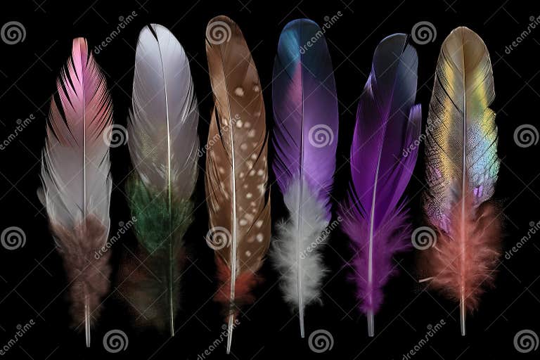 A Row of Different Colored Feathers on a Black Background with ...