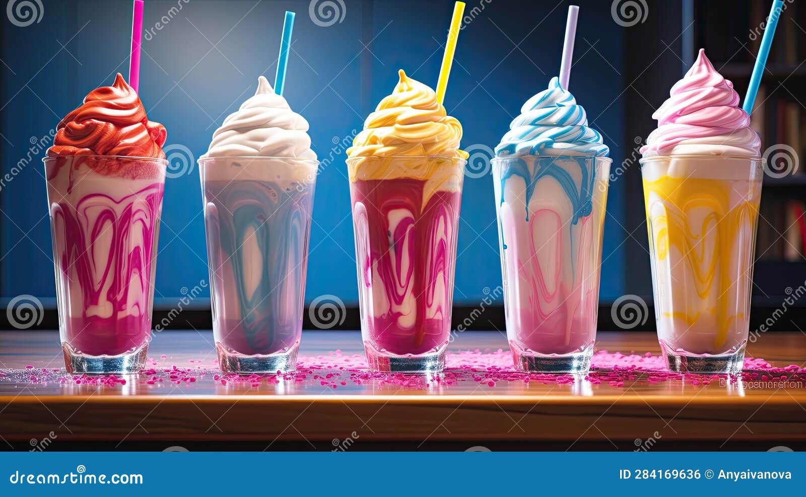 A Row of Different Colored Milkshakes on a Table. Generative AI Image ...