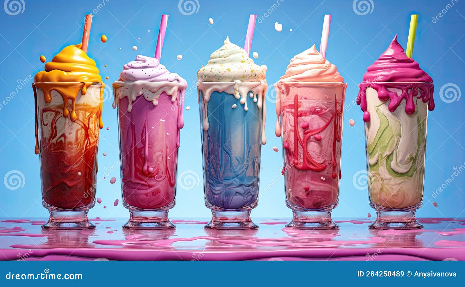 A Row of Different Colored Milkshakes on a Table. Generative AI Image ...