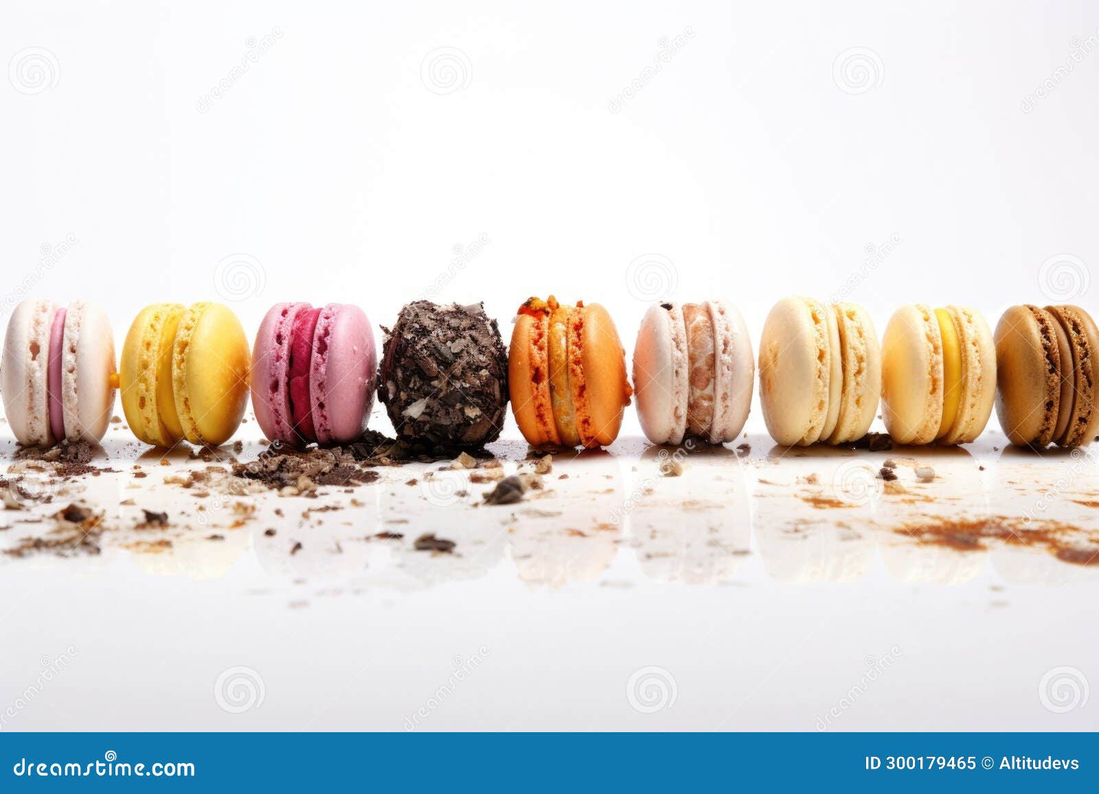 A Row of Different Flavored Macarons with Ingredient Labels Stock Image ...