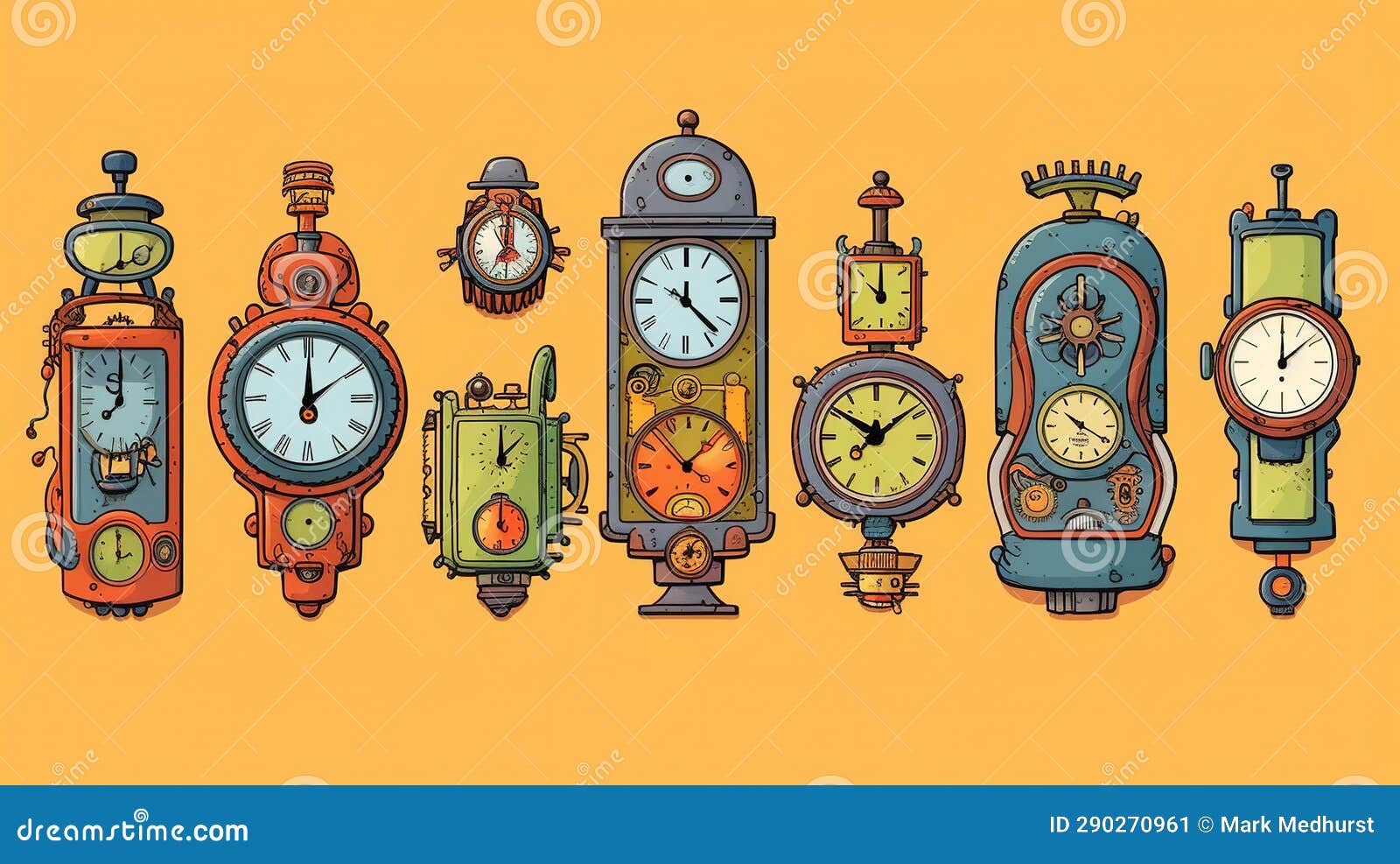Vibrant Colored Cartoon Clocks AI Generated Illustration Stock ...
