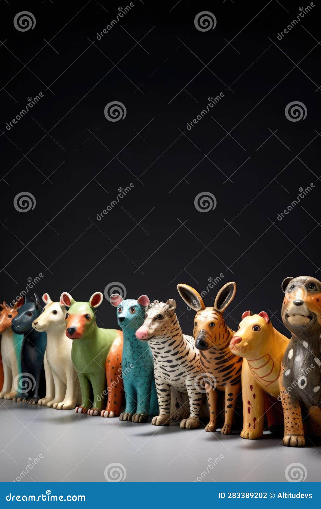 Row of Diverse Animal Figurines Symbolizing Unity Stock Illustration ...
