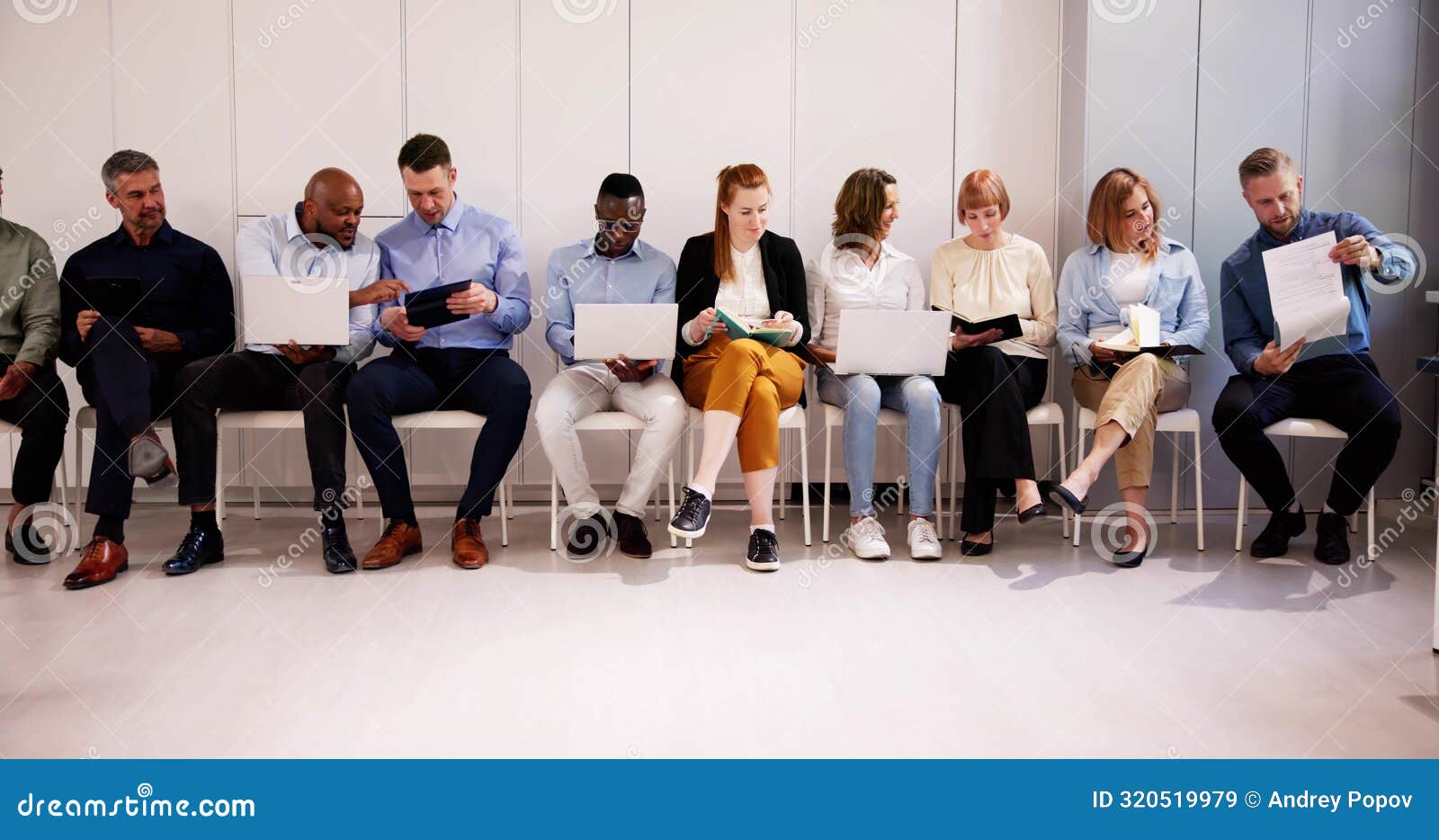 Row of Diverse People Waiting for Job Interview Stock Image - Image of ...