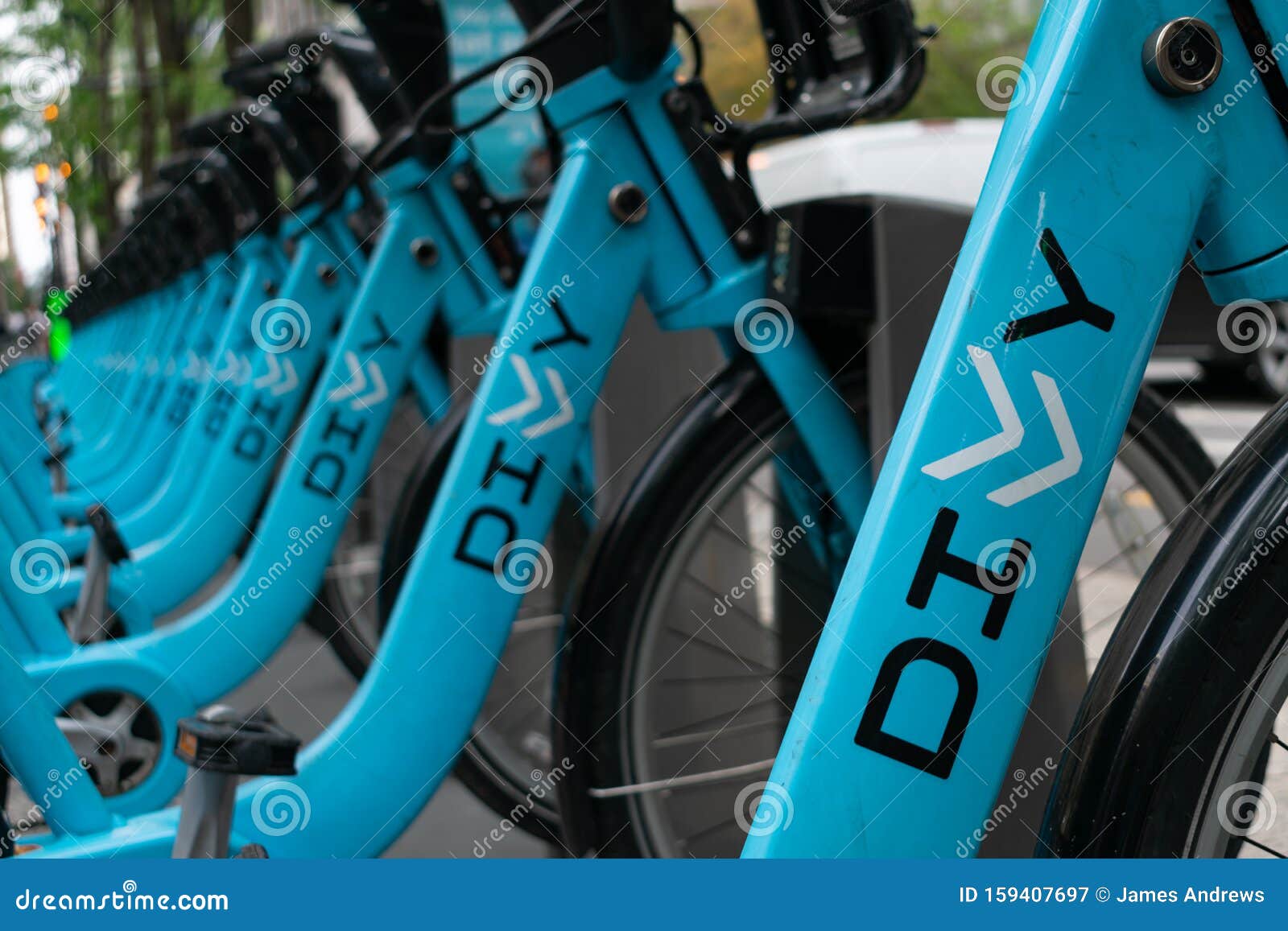Row of Divvy Logos on Divvy Bikes in Downtown Chicago Editorial ...