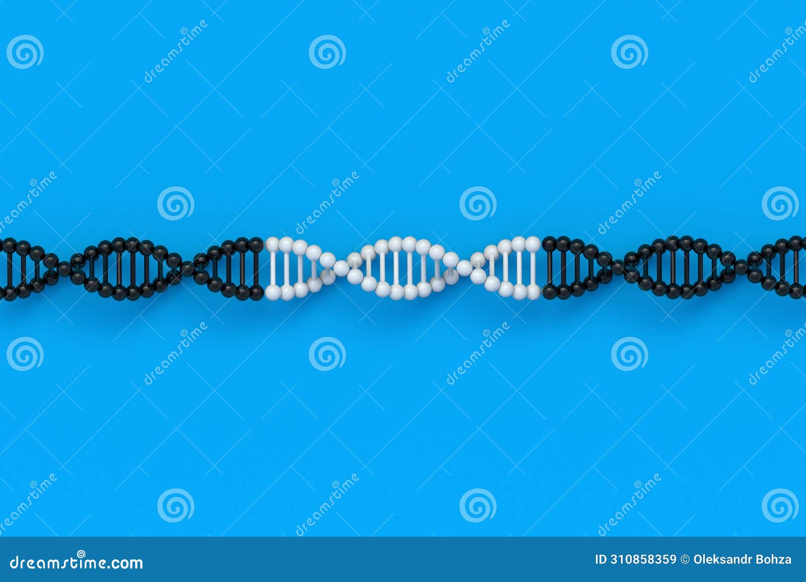 Row of DNA Structure on Blue Background. Spiral Molecule Model. Genetic ...