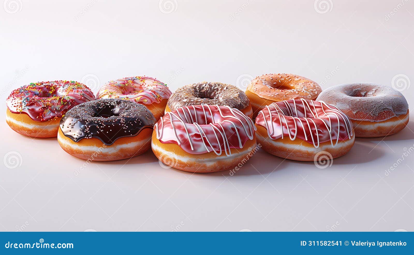 A Row of Donuts with Different Flavors on Them Stock Image - Image of ...