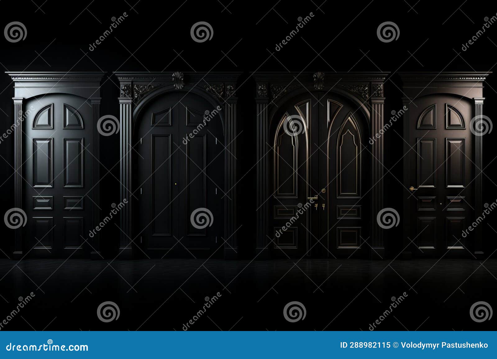Row of Doors in Dark Room with Light on. Generative AI Stock ...