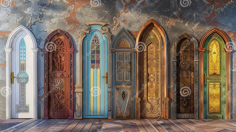 A Row of Doors with Different Colors and Designs Stock Image - Image of ...