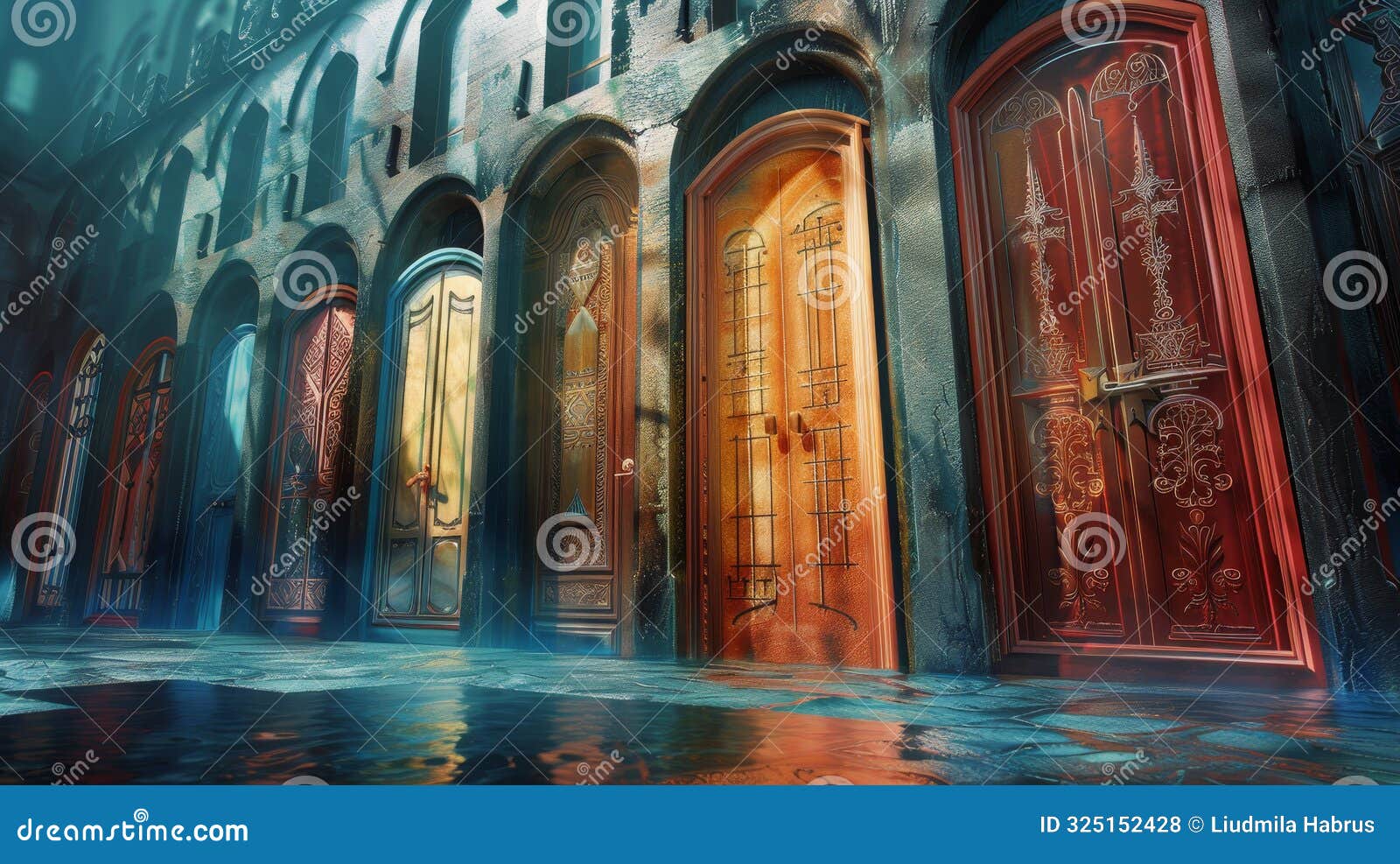 A Row of Doors with Different Colors and Designs Stock Photo - Image of ...