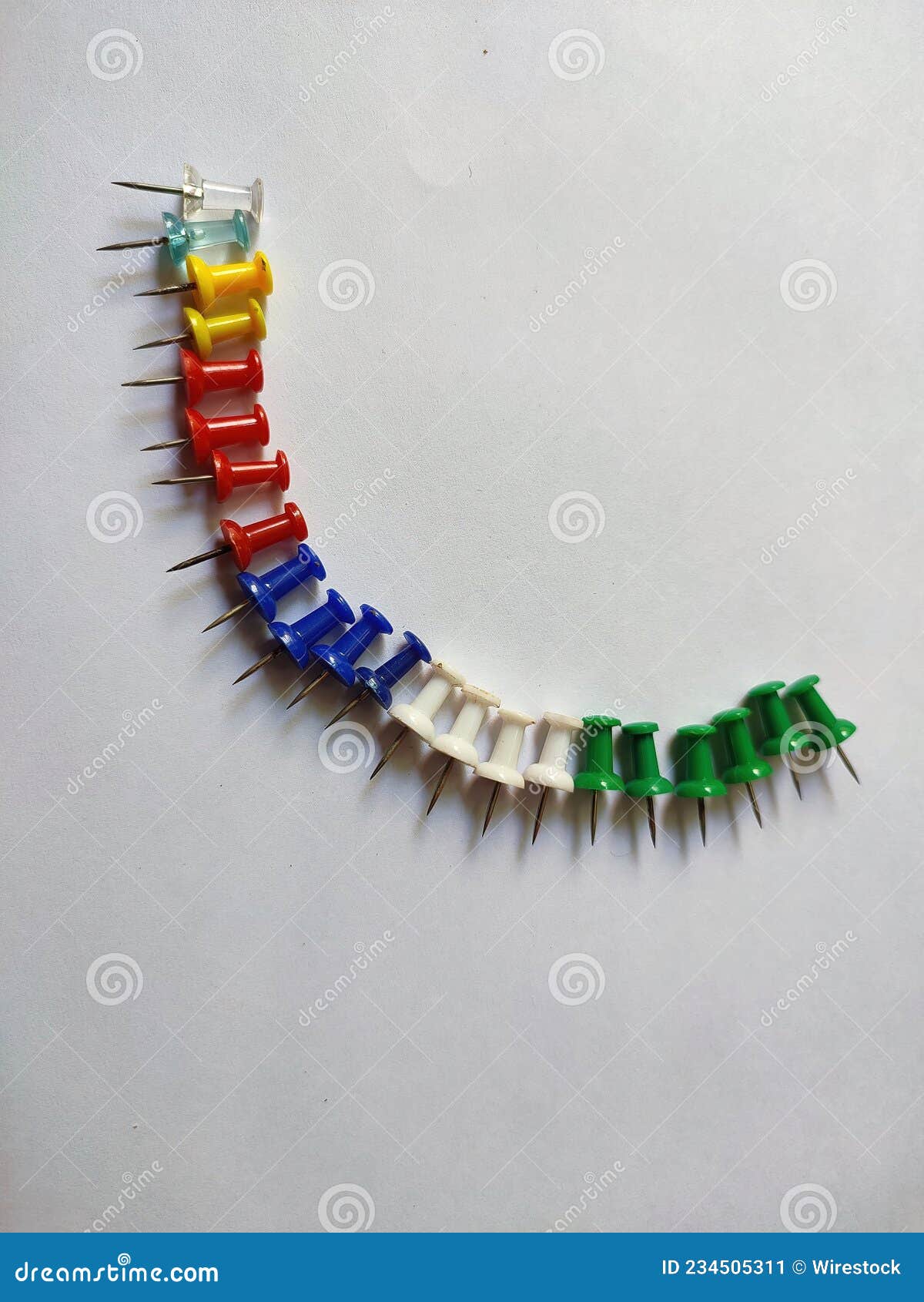 Row of Drawing Pins on White Background Stock Image - Image of attach ...